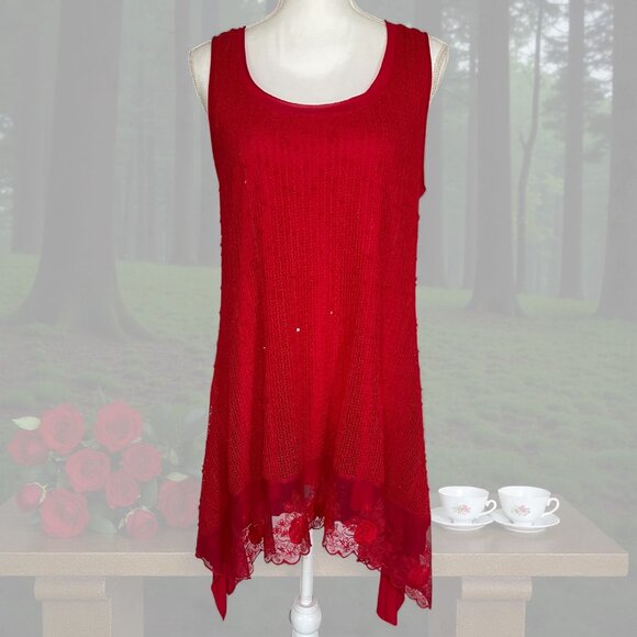Unbranded | Dresses | Unbranded Red Lace L Asymmetrical Dress Tunic ...
